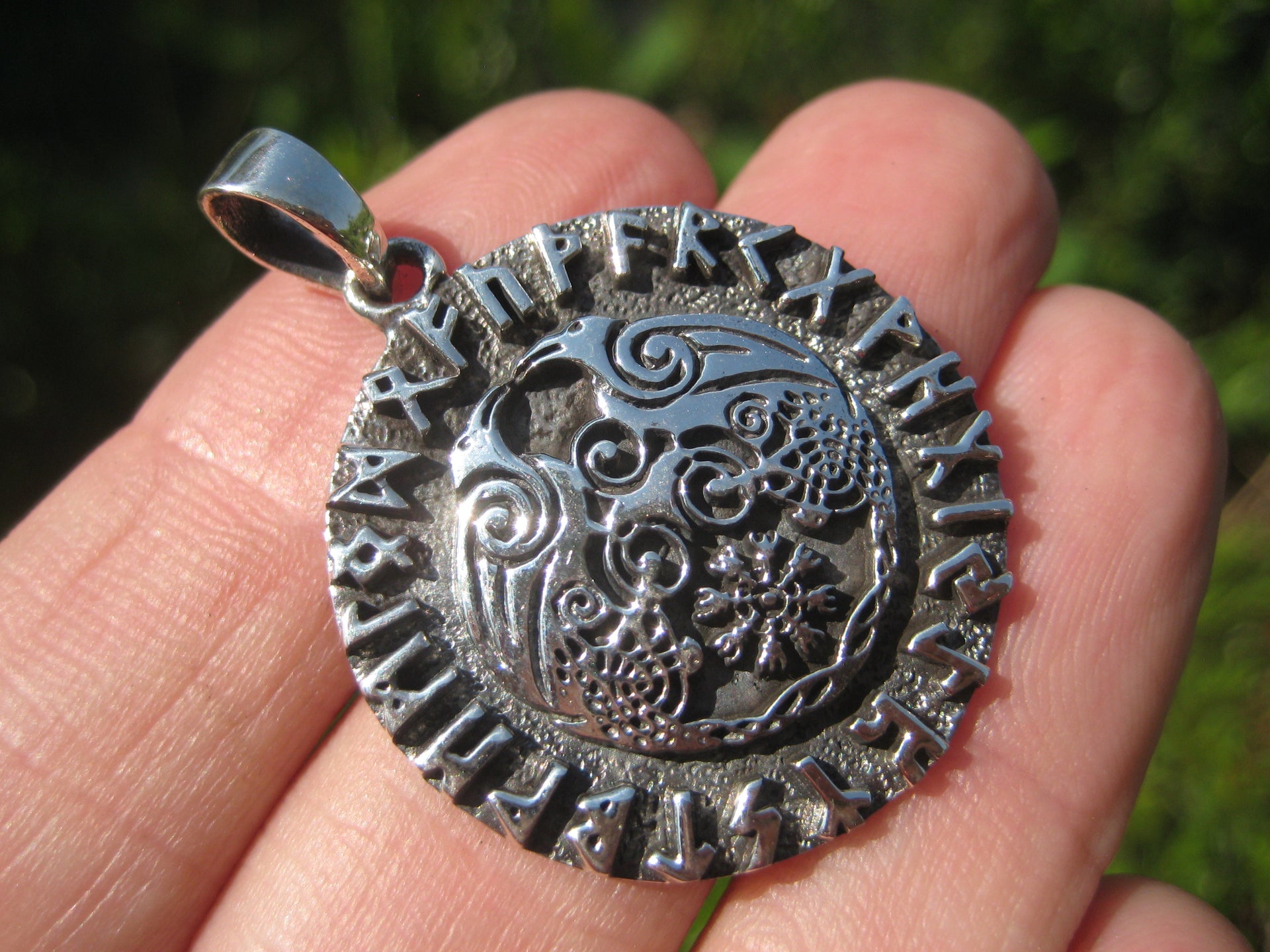 925 Silver Viking Runes Raven Huginn Muninn scouts for Oden A12 – JK Silver