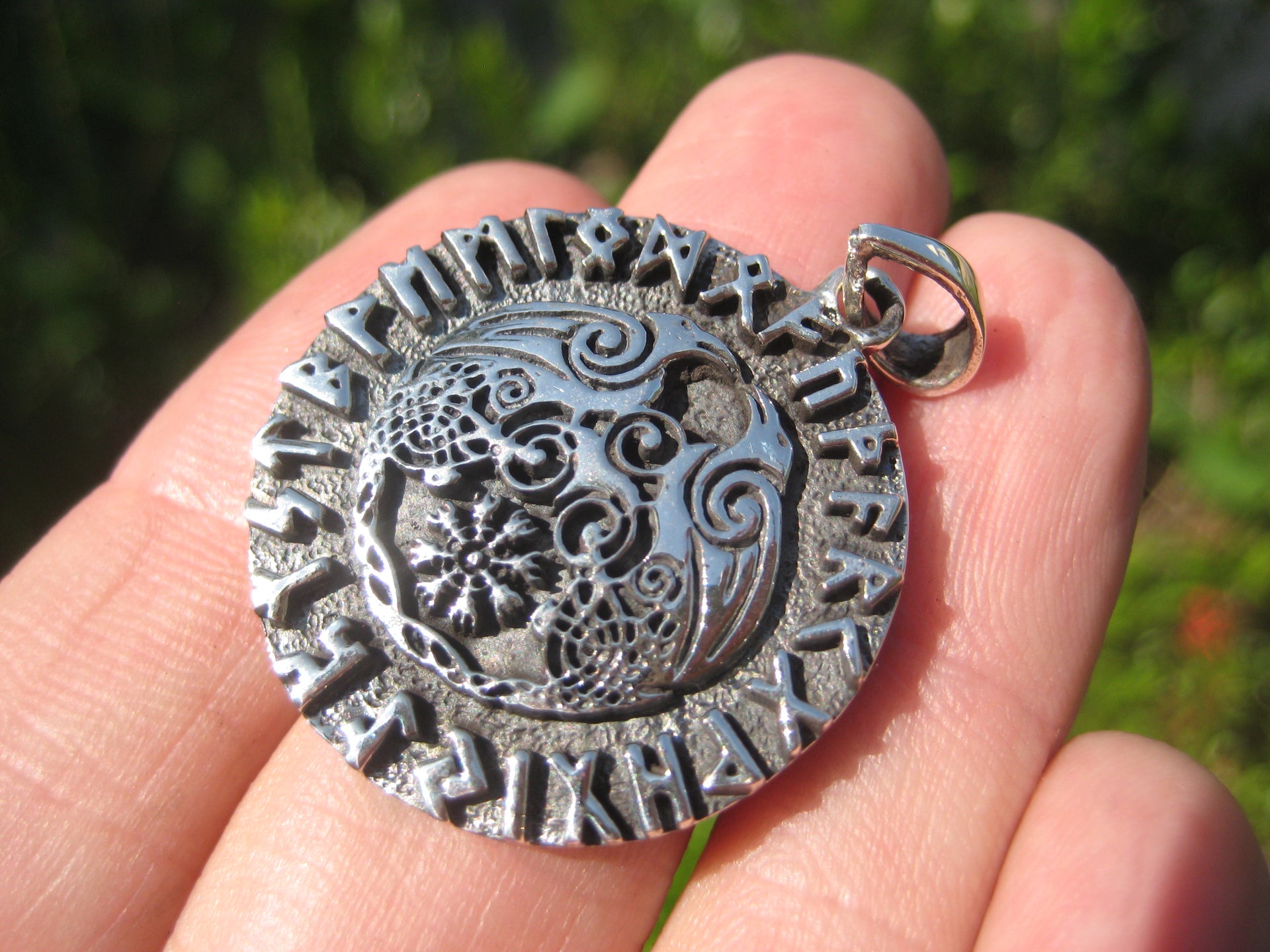 925 Silver Viking Runes Raven Huginn Muninn scouts for Oden A12 – JK Silver