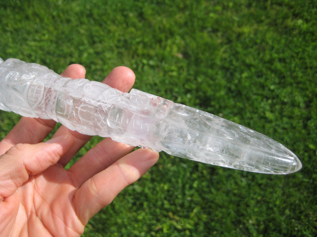 Large Natural Rainbow Quartz Crystal dagger Phurba Phurpa Carving Nepa ...