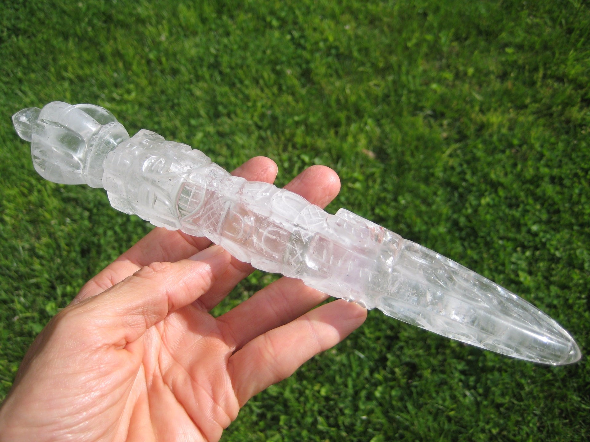Large Natural Rainbow Quartz Crystal dagger Phurba Phurpa Carving Nepa ...