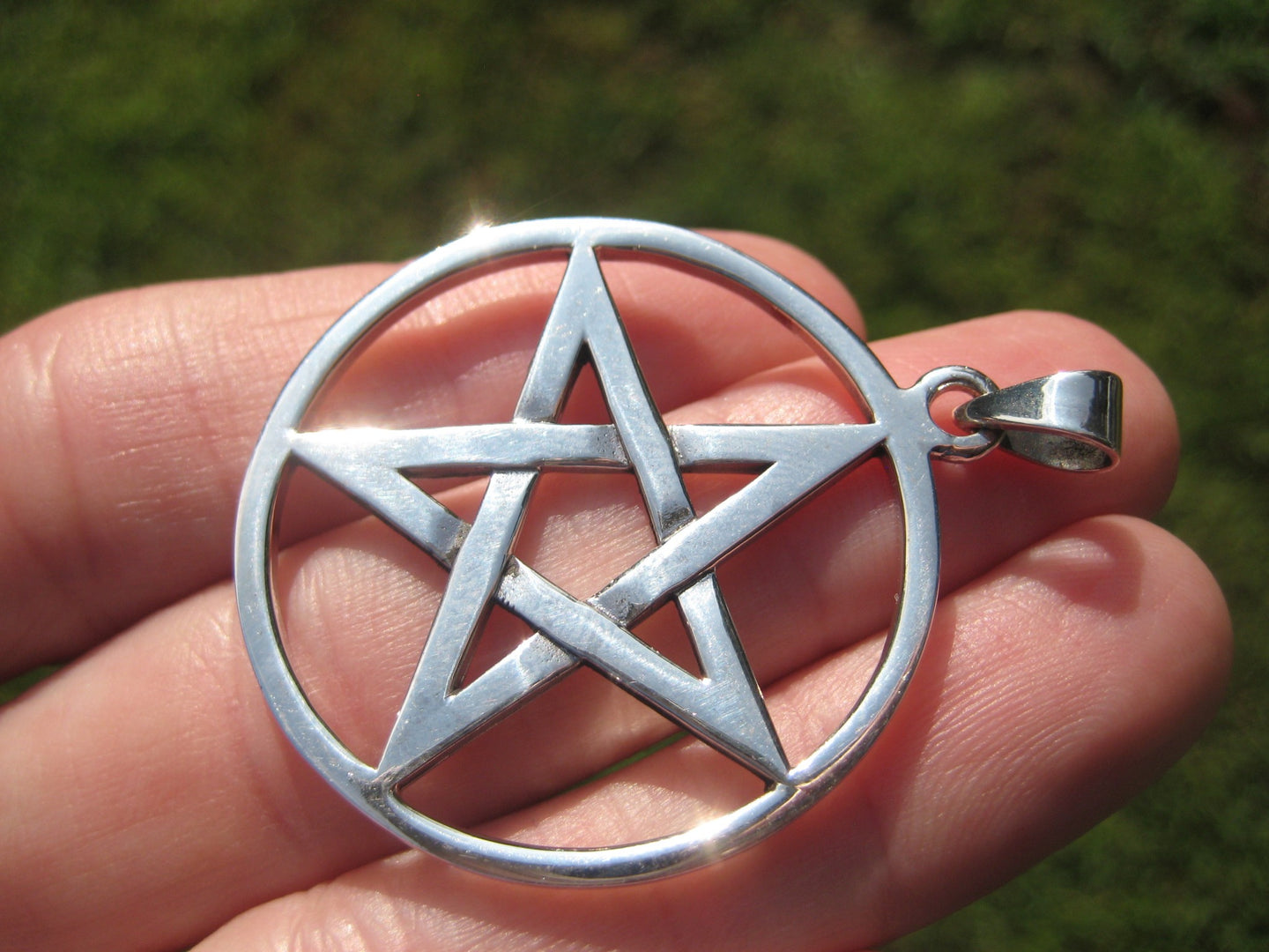 925 sterling silver Extra large wicca pentagram pendant necklace A17 ...