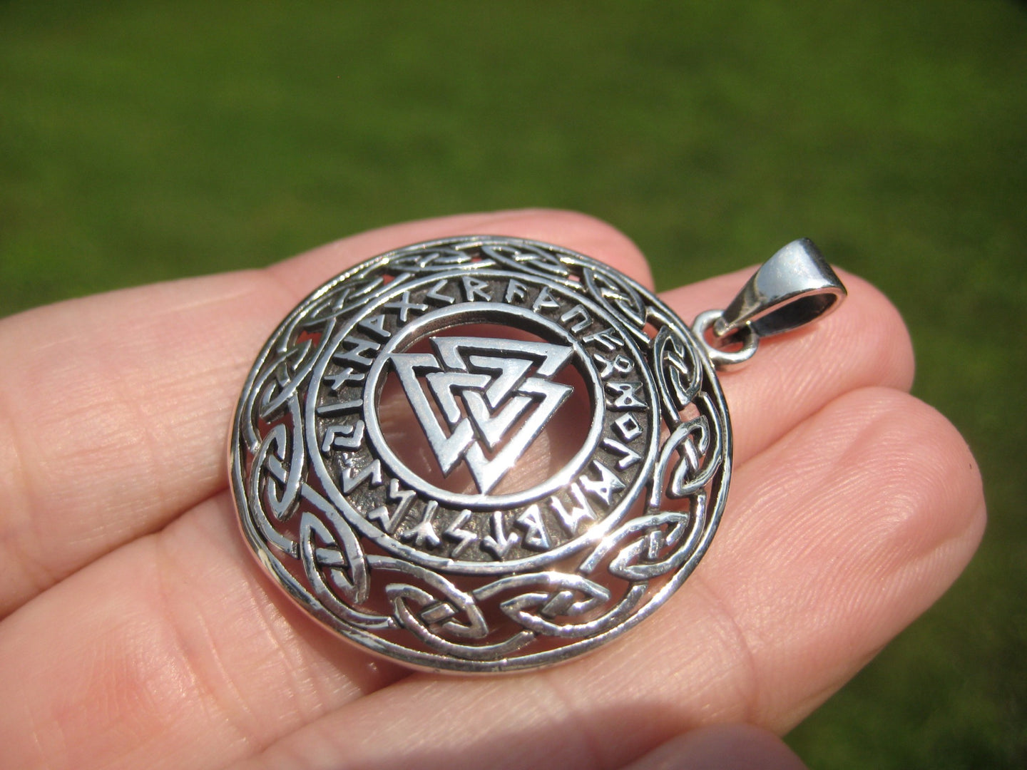 925 Silver Valknut Triquetra Triangle Norse Viking Germanic Runes Pend ...