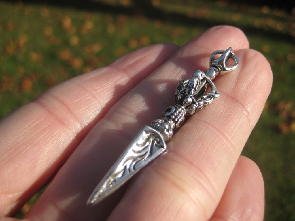 925 Silver Phurba Phurpa pendant necklace Thailand jewelry Himalayan a ...