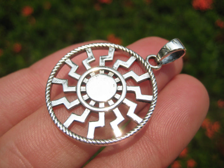 925 Sterling Silver Black Sun Wheel Viking Norse Sonnenrad Germanic pe ...